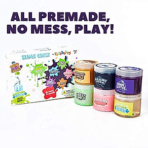 FINOCLAY Slime Kit for Girls Boys, 6 Different Scented Non Sticky Premade Slimes in 28 oz Container with Fruit Charms, Butter Glitter Clear Crystal Putty Gift for Kids Party Favors
