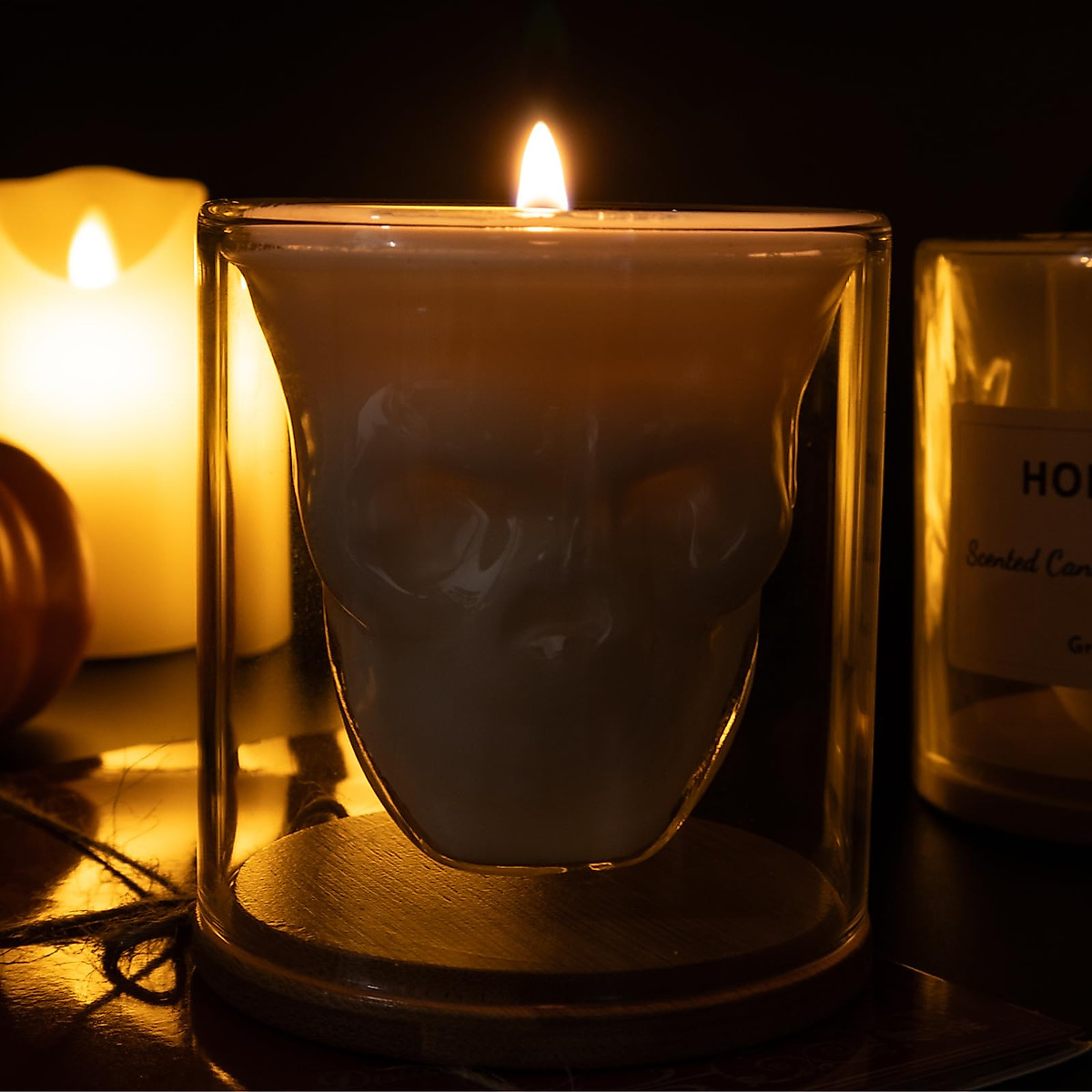 Halloween Decorations Skull Glass Candle Scented Candles Glowing Skull Design Indoor Holiday Decoration Gifts for Adults Women