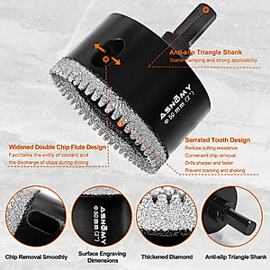 ASNOMY 10PCS Diamond Hole Saw Set, 1/4"-2"Inch Serrated Brazing Tile Hole Saw Diamond Core Drill Bits Set with EVA Mold Hole Saw Guide Jig for Porcelain Tile Glass Ceramic Stone Granite Marble