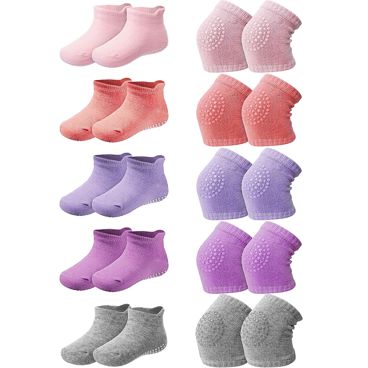 Syhood 10 Pairs Baby Crawling Anti-Slip Knee Pads and Anti-Slip Baby Socks Set Unisex Toddler Knee Protectors Non Slip Ankle Socks (Multicoloured)