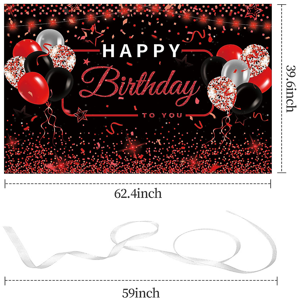 Red and Black Happy Birthday Background Banner Sign Poster Large Fabric Glitter Balloon Fireworks Sign Birthday Photo Backdrop Background for Kid Adults Birthday Party Decoration Supplies,65 x 41 Inch