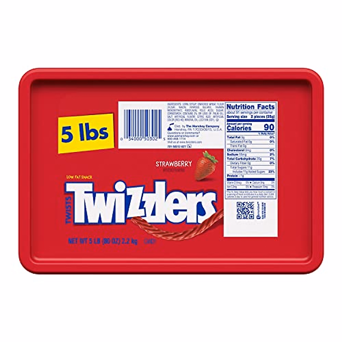TWIZZLERS Twists Strawberry Flavored Chewy, Low Fat Snack Candy Bulk Container, 5 lb