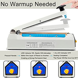 Impulse Sealer 8 Inch Heat Sealer for Plastic Bags, Plastic Mylar Bag Sealer, Iron Shell, Manual Poly Bag Heat Sealer Machine, 3mm Sealing, 4 Replacements Kit (2 Cutting Lines Included)