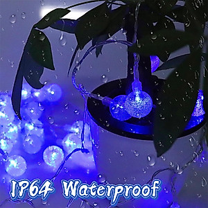 YZIXNUY Solar String Lights Outdoor Waterproof, 30.2FT 60 LED Crystal Globe Fairy Lights Solar Powered& USB Plug-in Powered with 8 Lighting Modes for Indoor Outdoor Party Home Backyard Wedding (Blue)