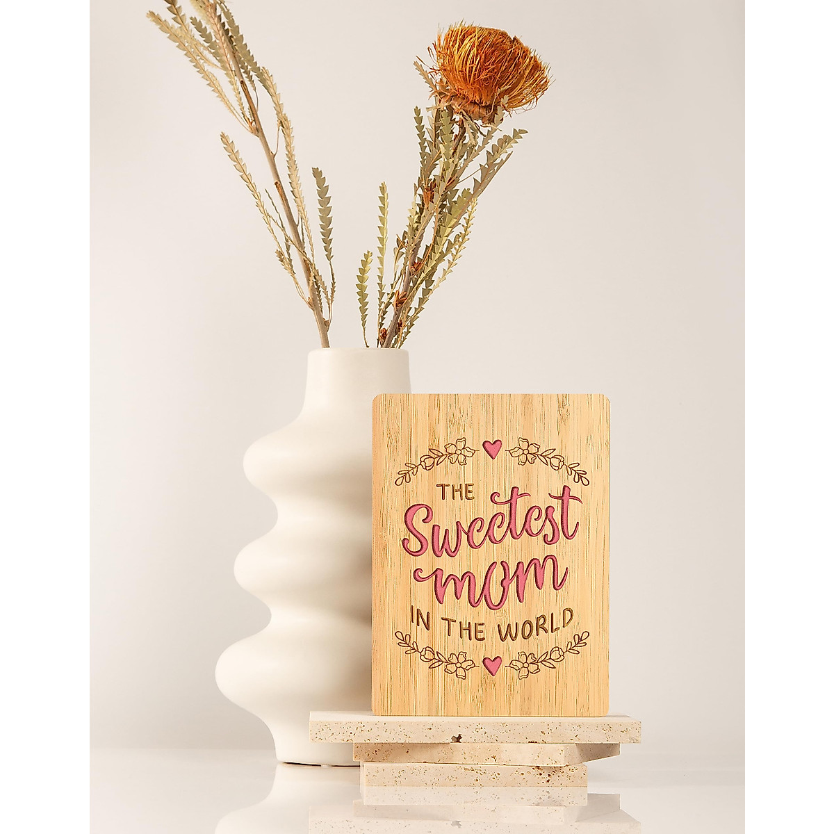 Birthday Card for Mom, Handmade Bamboo Mom Greeting Card, Special Birthday Card/Mothers Day Card/Retirement Card/Wedding Card/Christmas Card for Mom, Sweetest Mom Gift Card