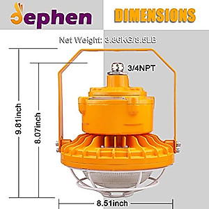 60W LED Explosion Proof Light, UL 844 Certified Class I Division II High Bay Warehouse Lighting, 8400 Lumens 240W Equivalent, 5700K Daylight, IP66 Waterproof, 3/4" NPT/Bracket Installation