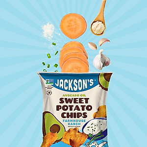 Jackson’s Sweet Potato Farmhouse Ranch Kettle Cooked Chips - with Premium Avocado Oil (5 oz, Pack of 7) - Gluten-Free, Peanut Free, Vegan, Allergen-Friendly - Shark Tank Product