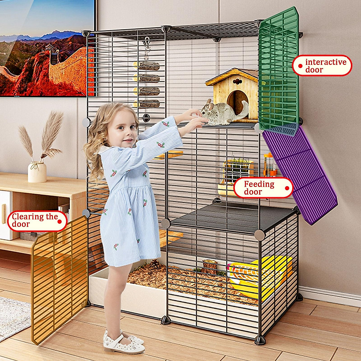 Rat Cage, Guinea Pig Cages, Chinchilla Cage Pet Cages Small Animal Playpen for Indoor Outdoor Use, Expandable Small Animal Playpen Indoor Rabbit Hedgehog Chinchilla Cage Diy Metal Grids ( Size : 5pcs-