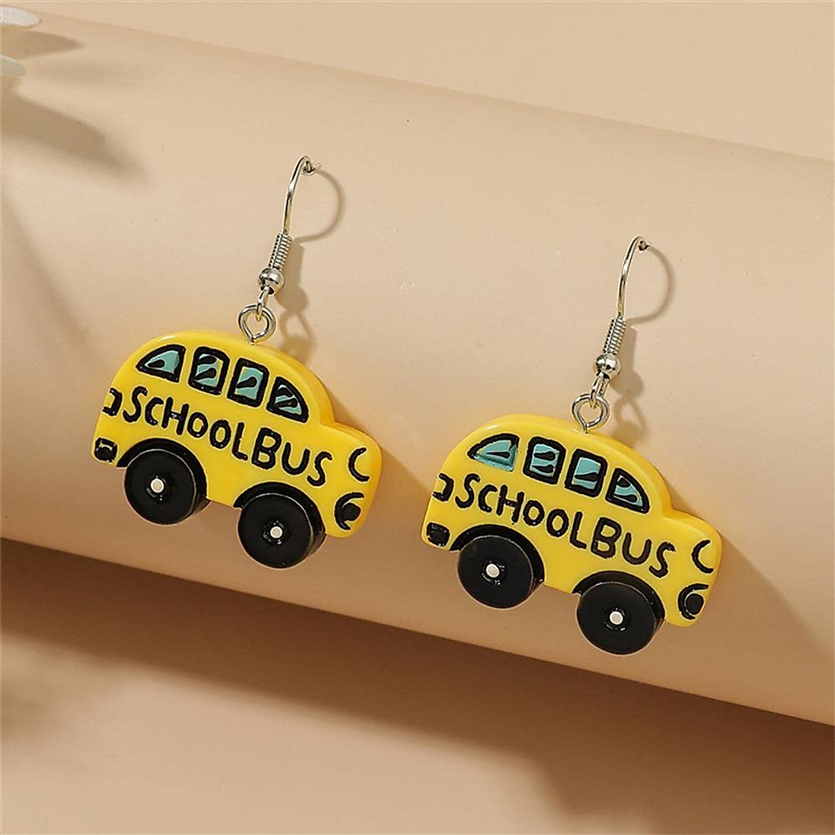 School Bus Dangle Earrings Cute Resin Yellow School Bus Drop Earring Funny Cartoon Car Bus Statement Earring for Teachers Students Women Teens Jewelry-yellow