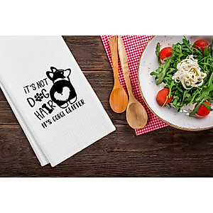 QIYUHOY It's Not Dog Hair It's Corgi Glitter Kitchen Towels Tea Towels,16 X 24 Inches Cotton Modern Dish Towels Dishcloths,Dish Cloth Flour Sack Hand Towel for Farmhouse Kitchen Decor,Dog Lover Gifts
