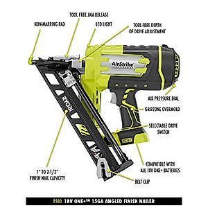 Ryobi P330 18V ONE+ Angled 15 Ga Finish Nailer Battery and Charger Not Included