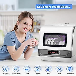 Wsky Countertop Dishwasher, 4 Washing Programs Portable Dishwasher,360° Dual Spray With Disinfection and Residual Temperature Drying Function 9-Liter External Water Tank for Home, Apartments& RVs