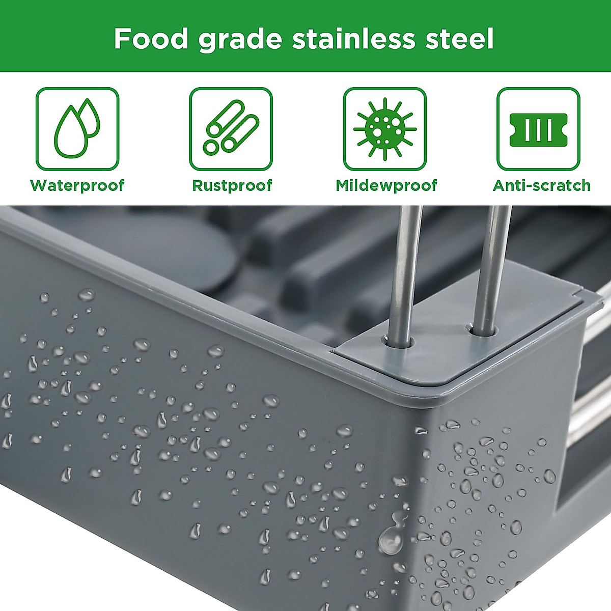 Ollieroo Dish Drying Rack, Rustproof Dish Racks for Kitchen Counter with Removable Utensil Holder,Knife Slots and Cups Holder,Large Capacity Drying Rack for Storage Plates Bowls Cups Utensil(Grey)