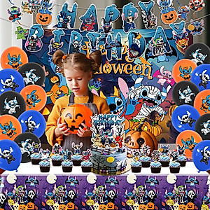 Stitch Birthday Party Supplies, 112 pcs Stitch Party Decorations and Tableware Set-Stitch Plates and Napkins Cups Backdrop for Stitch Birthday Supplies Lilo Stitch party Decorations