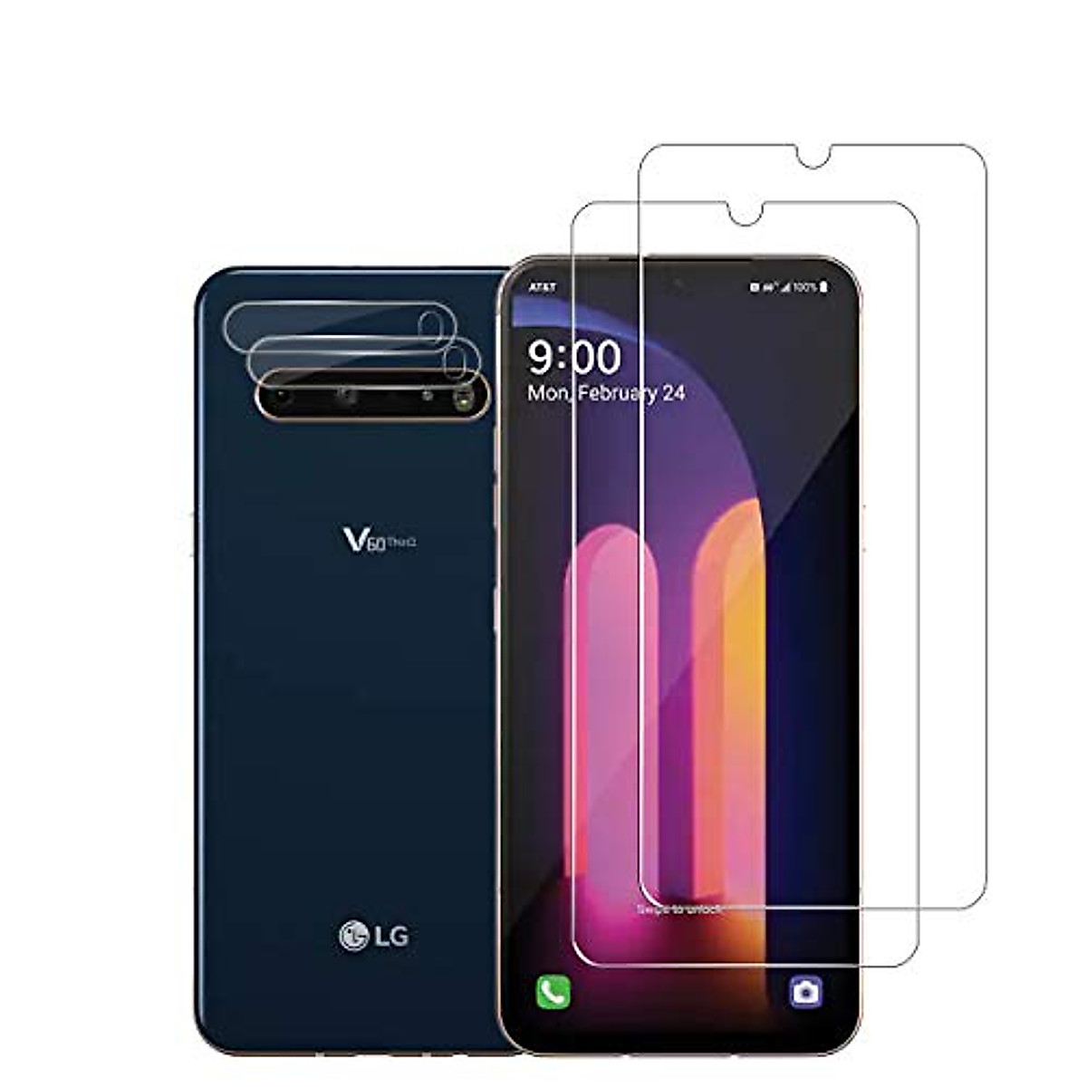 LG V60 ThinQ Screen Protector + Camera Lens Protectors by YEYEBF,[2+2 Pack] Tempered Glass Screen Protector [9H Hardness][Case-Friendly][3D Glass][Bubble-Free] Screen Protector Glass for LG V60 ThinQ