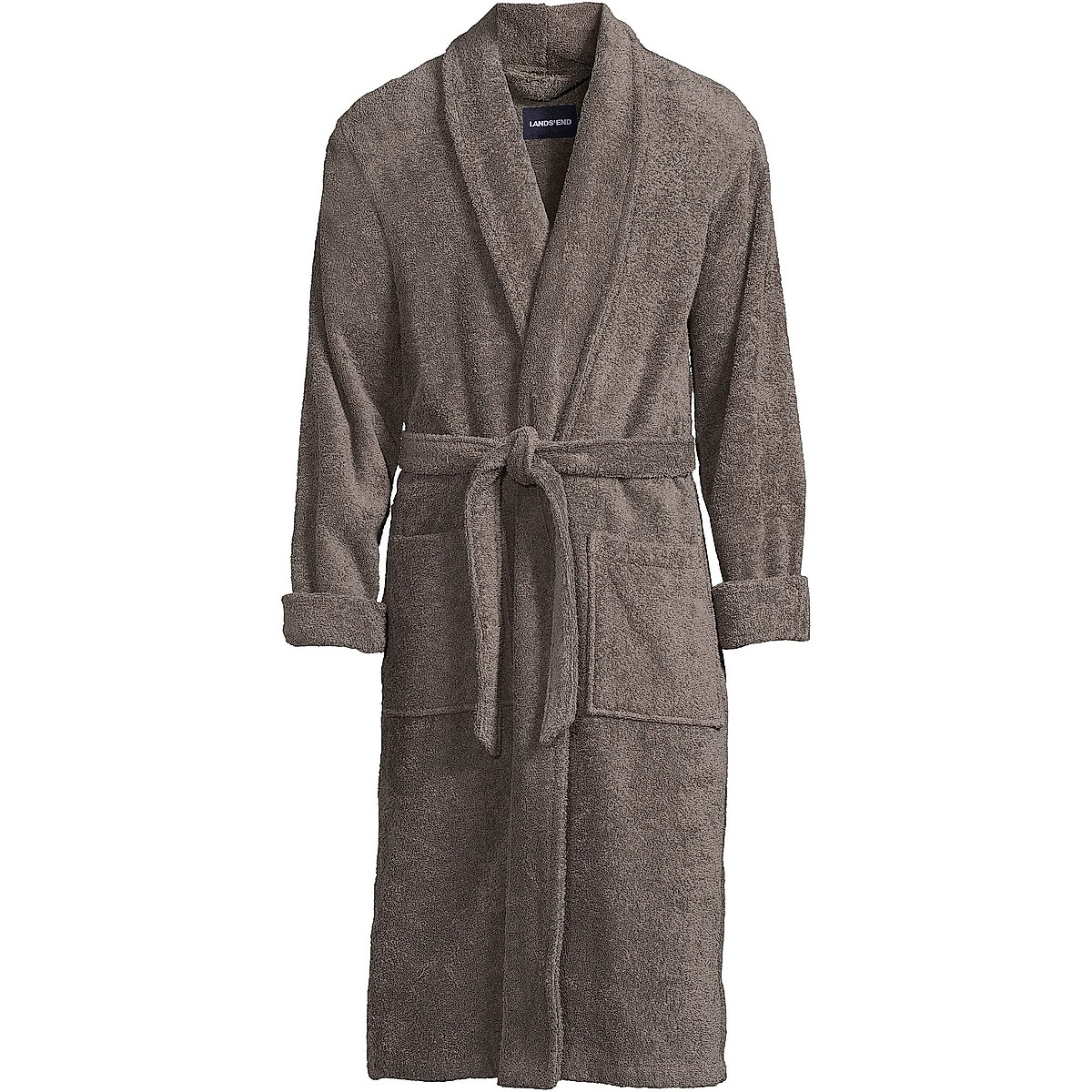 Lands' End Mens Calf Length Terry Robe Rich Steel Regular Large