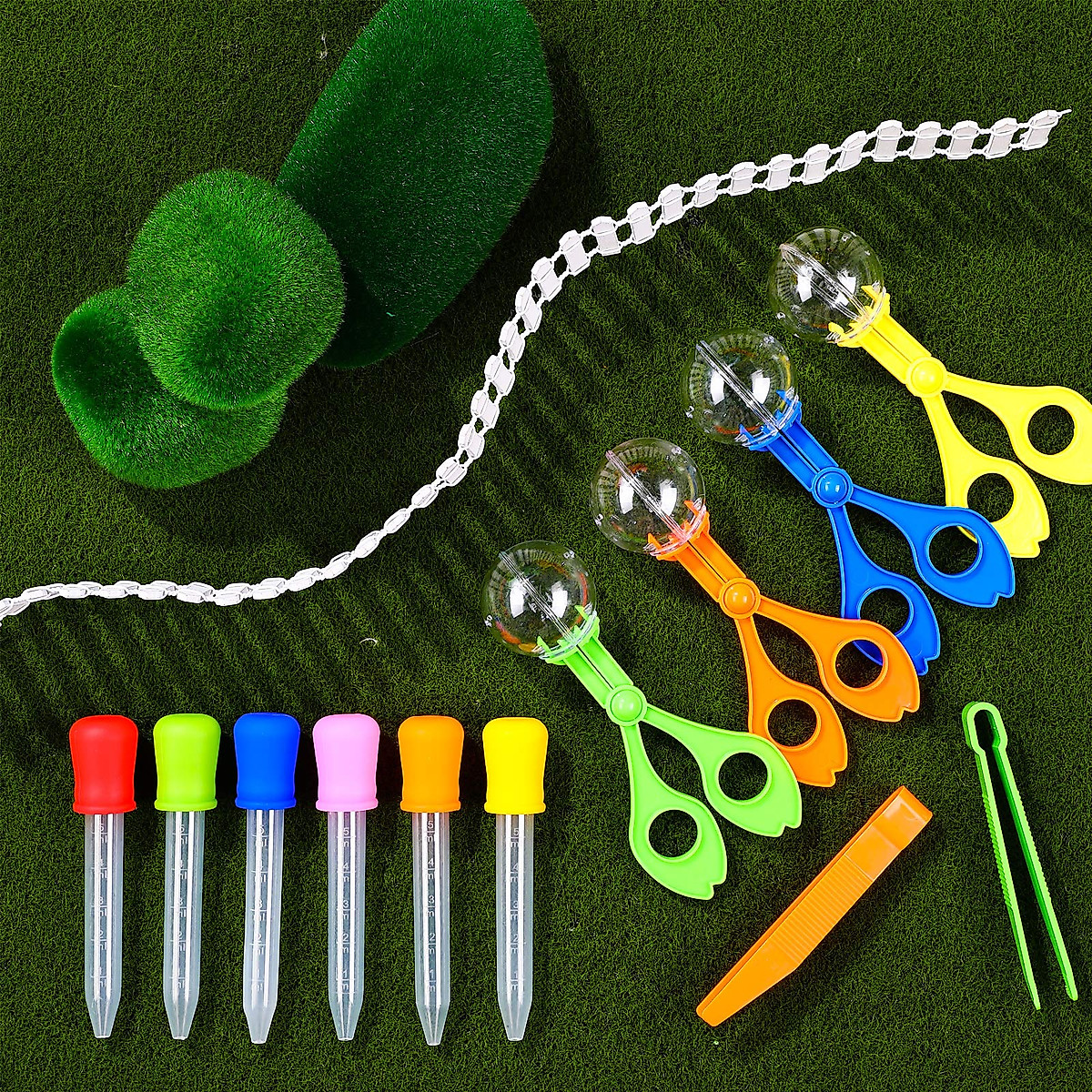 18 Pieces Fine Motor Skill Toys Include 6 Handy Scoopers 6 Jumbo Tweezers 6 Rubber Tipped Dropper Bug Insects Catcher Science Sensory Learning Tool Backyard Outdoor Explorer Kit Skill Development