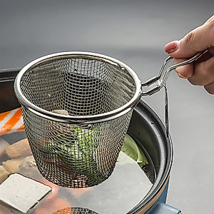 TEMKIN Stainless Steel Deep Fry Basket with Handle, Round Wire Mesh Fryer Basket French Chip Frying Serving Basket Deep Fryer Strainer for Frying