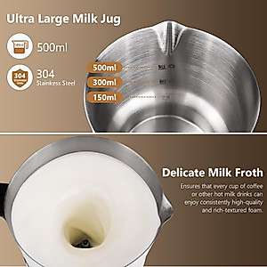 Milk Frother and Steamer, 4-in-1 Detachable Milk Frother, Automatic Hot & Cold Foam Maker and Milk Warmer, 17 oz/500 ml, Knob Control, Dishwasher Safe for Latte, Cappuccino, Hot Chocolate