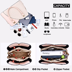 KKXIU Triple Compartments Purses and Handbags for Women Fashion Ladies Satchel Shoulder Top Handle Bag (1-Pink)