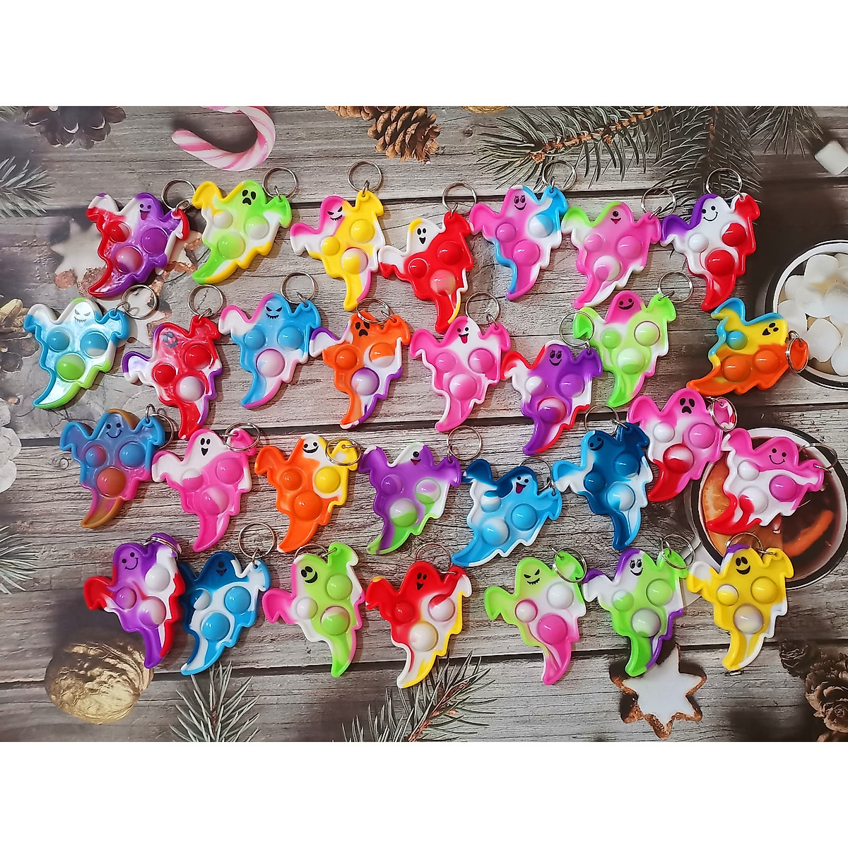 Roaqua Bulk 30 Packs Ghost Push Fidget Bubble Mini Pop Fidget for Teens and Kids,Small Birthday Halloween Party Favors Supplies and Classroom Student Prizes Gifts