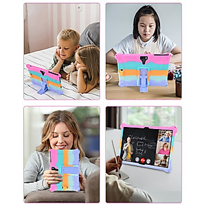 DETUOSI 10.1 inch Tablet Case Compatible with ZZB ‎YQ10S 10.1, ANTEMPER Touch 10.1, Gowin Touch 10.1, WECOOL WM1001R 10 inch, Soft Silicone Lightweight Case with Stylus Pen & Strap, Dazzling Pink