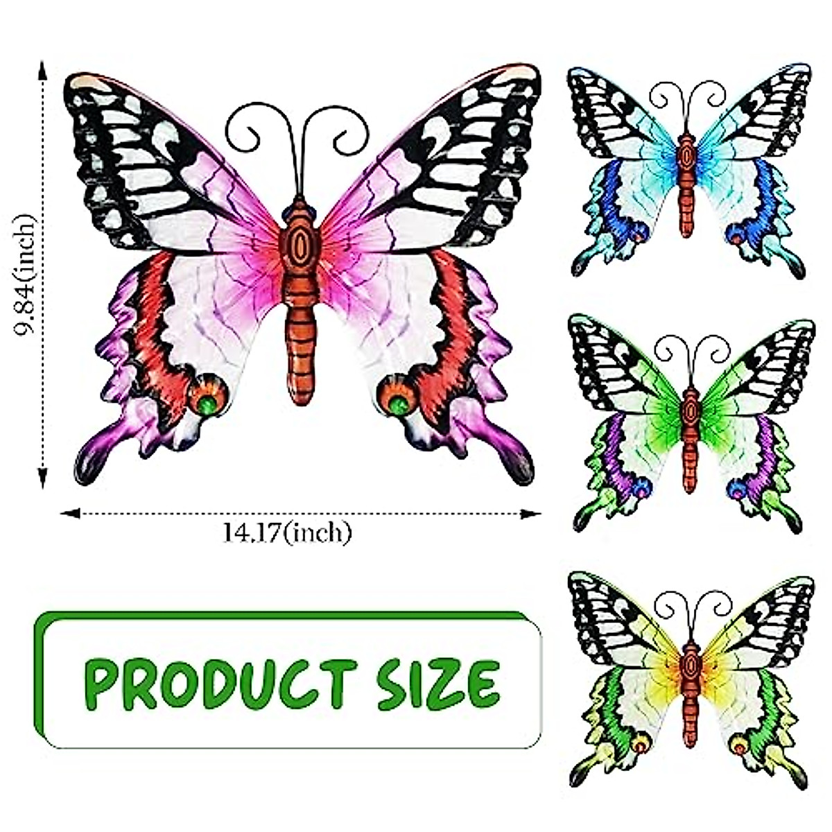 IGEEKWELL Metal Butterfly Wall Art Decor - 14.2 in 3D Butterflies Hanging Art Decorations, Outdoor Metal Wall Art for Garden, Yard Balcony Living Room Bedroom, Gift for Mom Grandma Housewarming