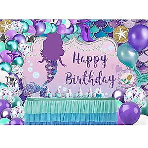 Maijoeyy 7x5ft Mermaid Birthday Backdrop Glitter Blue Purple Mermaid Scales Photography Background Under The Sea Mermaid Princess Birthday Party Banner Decorations