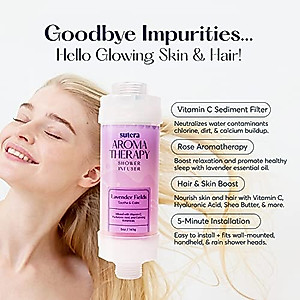 Sutera Shower Infuser - Vitamin C Shower Head Filter, Hard Water Softener, Chlorine & Fluoride Shower Filter, Water Purifying Filtered Shower Head with Beads (Lavender)