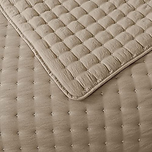 WDCOZY Beige Queen Size Quilt Bedding Sets with Pillow Shams, Cream Tan Lightweight Soft Bedspread Coverlet, Quilted Blanket Thin Comforter Bed Cover, All Season Summer Spring, 3 Pieces, 90x90 inches