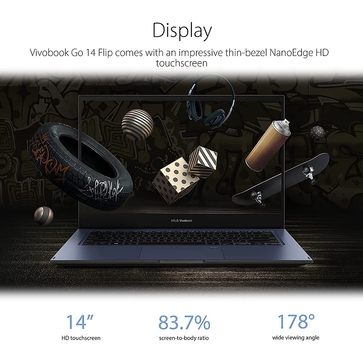 ASUS VivoBook Go 14 Flip Thin and Light 2-in-1 Laptop, 14'' HD Touch, Intel Celeron N4500, 4GB RAM, 64GB eMMC + 512GB SSD, NumberPad, Win 11, 1-Year Microsoft 365, Quiet Blue + Accessories