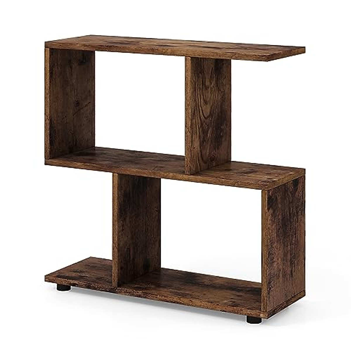 Giantex 3-Tier Geometric Bookshelf, 24" Tall Wood S-Shaped Display Shelves with Thick Foot Pads, Freestanding Open Shelves Nightstand, Floor Standing Display Shelf Bookcase, Brown