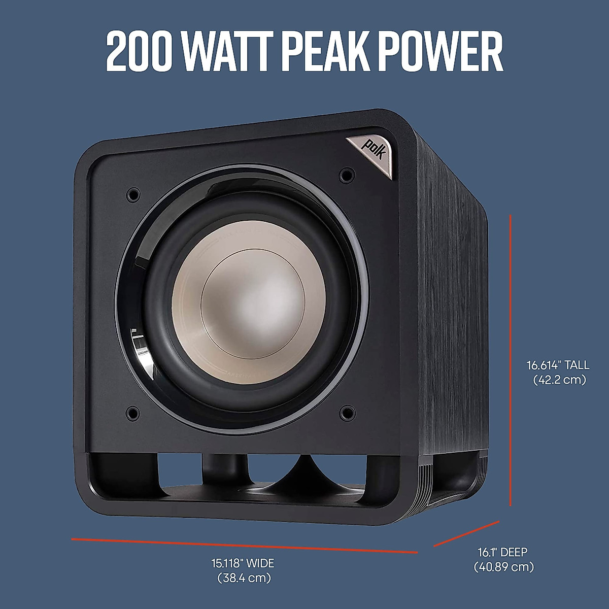 Polk Audio HTS 10 Powered Subwoofer with Power Port Technology | 10” Woofer, up to 200W Amp | For the Ultimate Home Theater Experience | Modern Sub that Fits in any Setting | Washed Black Walnut