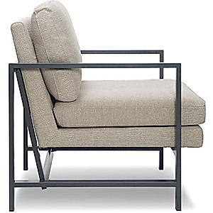 Tommy Hilfiger Russell AccentChair, Medium-Soft Pillow Back, Mid-Century Modern & Industrial Armchair, Comfortable LoungeChair for Living Room, Bedroom, or Office, Gray Square Metal Frame in Linen