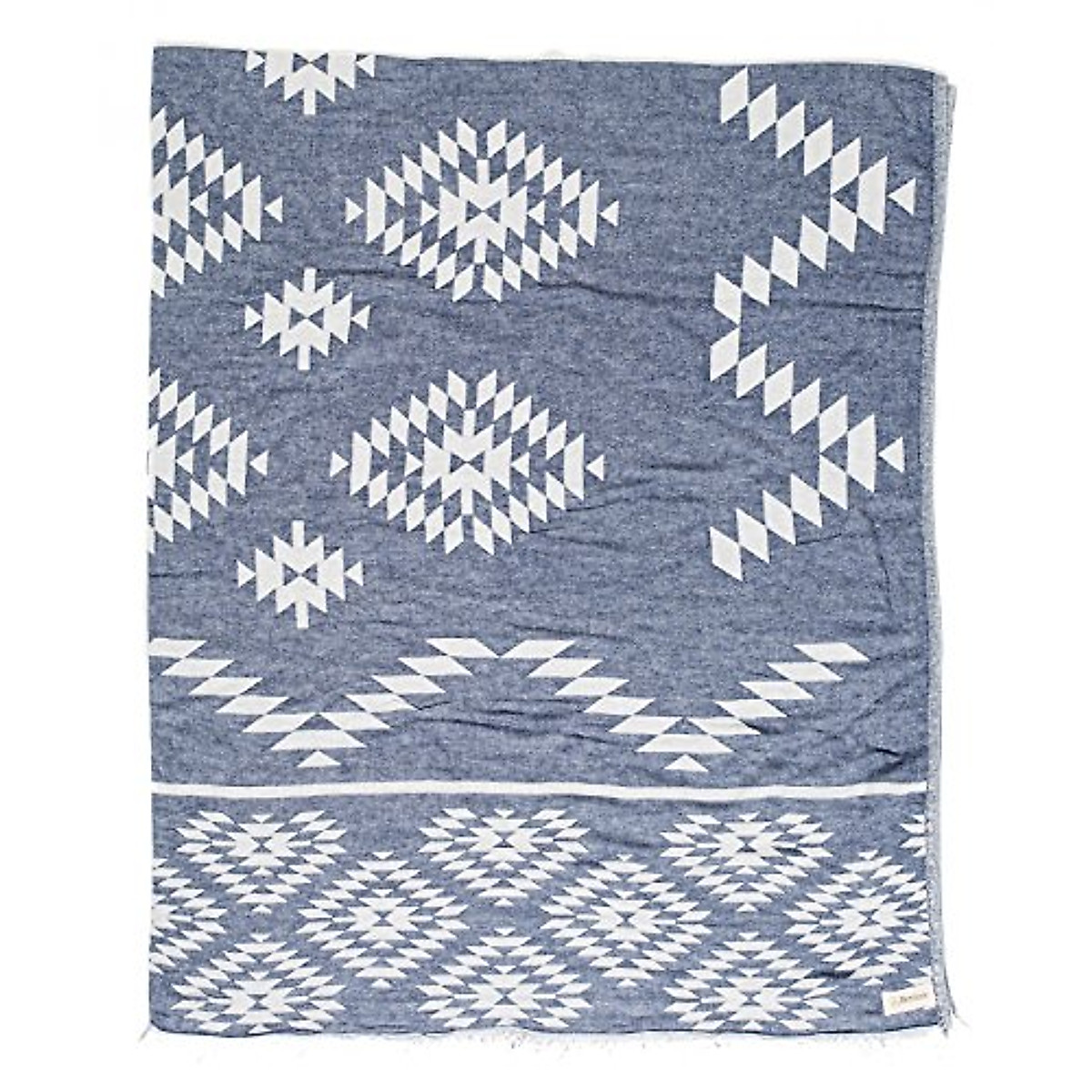 Bersuse 100% Cotton Teotihuacan XL Throw Blanket Turkish Towel - 75x90 Inches, Dark Blue