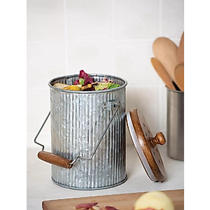 Gardener's Supply Company Galvanized Compost Pail | Sturdy Metal Vintage Style Crock with Lid for Organic Composting Kitchen Countertop Waste Bin | Holds 1.5 Gallon of Food Scraps