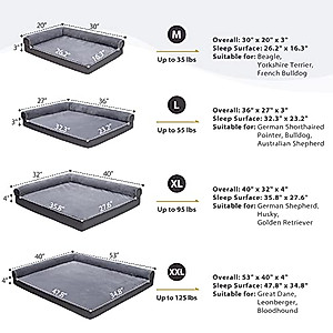 KSIIA Orthopedic Dog Bed Waterproof Dog Beds for Large Dogs Flannel Bolster Dog Couch Bed with Egg Crate Foam Removable Washable Cover & Nonskid Bottom, 36 x 27 Inch, Gray
