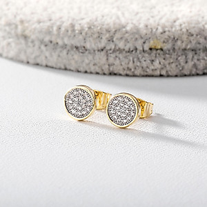 TOPGRILLZ Gold Srew On Diamond Stud Earrings 5A+ Cubic Zirconia 14K Gold Cluster Round Screw Back Earrings Hypoallergenic For Men Women Aretes De Hombre-Thin Round Silver