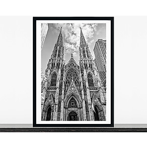 St Patricks Cathedral, Rockefeller Center, Manhattan Photo, Church, Art Print, Wall Decor, Black and White, New York City Photography