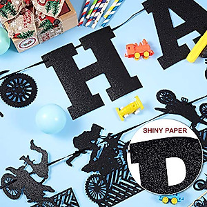 Zonon 20 Pieces Dirt Bike Birthday Decoration Dirt Bike Party Supplies Banner Cake Cupcake Topper for Motocross Themed Birthday Party Man or Boy Riding Room Wall Decoration (Classic Style)