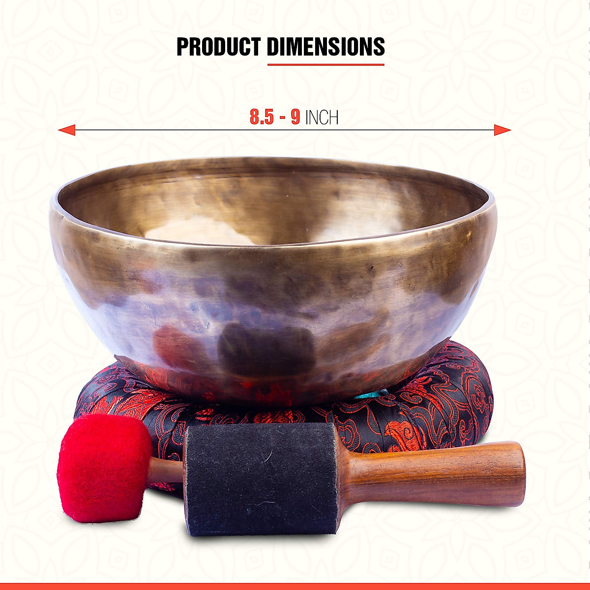 Himalayan Bazaar Large Tibetan Singing Bowl Set - 9" Master Healing Grade For Sound Bath Chakra 7 Metal Meditation Yoga