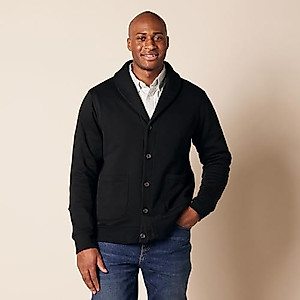 Amazon Essentials Men's Long-Sleeve Fleece Shawl-Collar Cardigan, Black, X-Large
