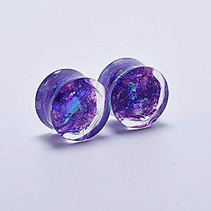 JIAPEIJIA 6Pcs Color Sequin Acrylic Ear Tunnel Piercings and Gauge Double Flared Plug 2g-1'' (00g(10mm))
