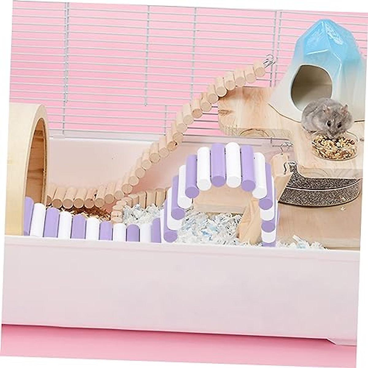 FUOYLOO Hamster Climbing Ladder Pet Toys Chew Toys Chinchilla Chew Toys Wood Rat Ladder Small Animal Climbing Toys Ladder Bridge Hanging Hamster Swing Hamster Accessory Blue Parrot