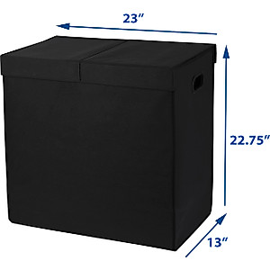 SimpleHouseware Double Laundry Hamper with Lid and Removable Laundry Bags, Black