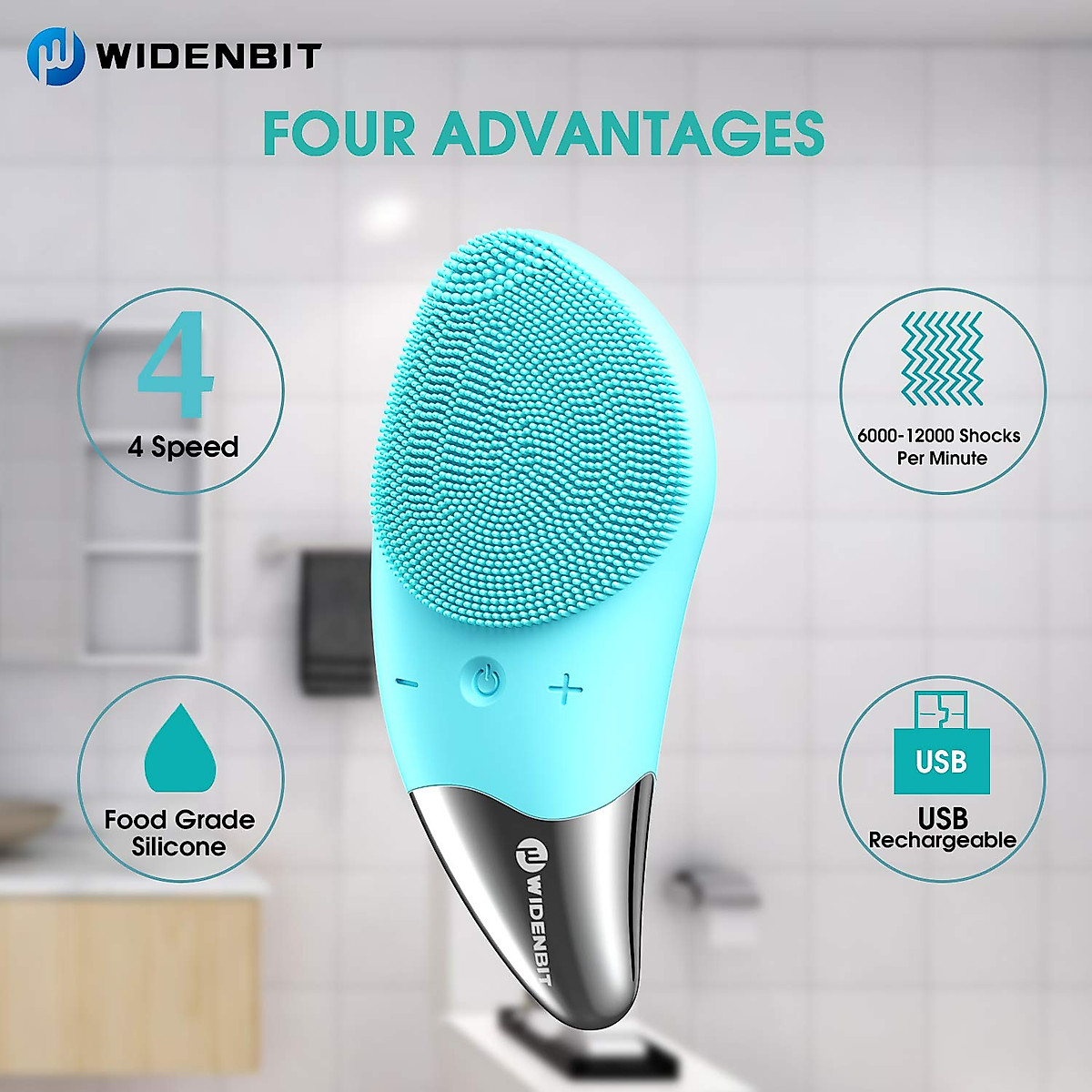 Sonic Facial Cleansing Brush, Refresh Jade - Silicone Electric Face Brush with 3 Function Modes, Waterproof, USB Rechargeable for All Skin Types, Gentle Exfoliating, Deep Cleansing, Massaging (green)