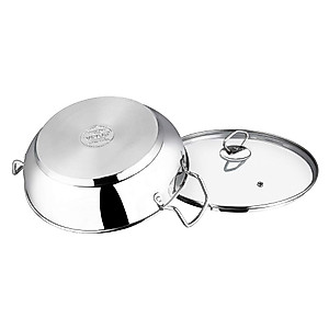 Vinod Stainless Steel Kadhai with Glass lid - Induction Friendly (18 cm/ 7 inch) – 1.5 Liters(1.7 Quarts) – 6 Cups - Small Size - Multi-Use Pot – Suitable For Indian Cooking, Sauce, Deep Fry, Stew