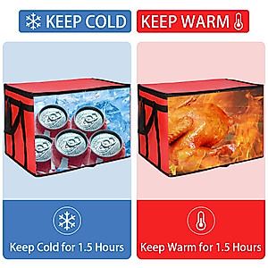 CIVJET 2-Pack Insulated Food Delivery Bag with Hard Bottom, XXX-Large Insulated Reusable Grocery Cooler/Hot Bags, Tote Bag for Shopping/Travel/Doordash, Red