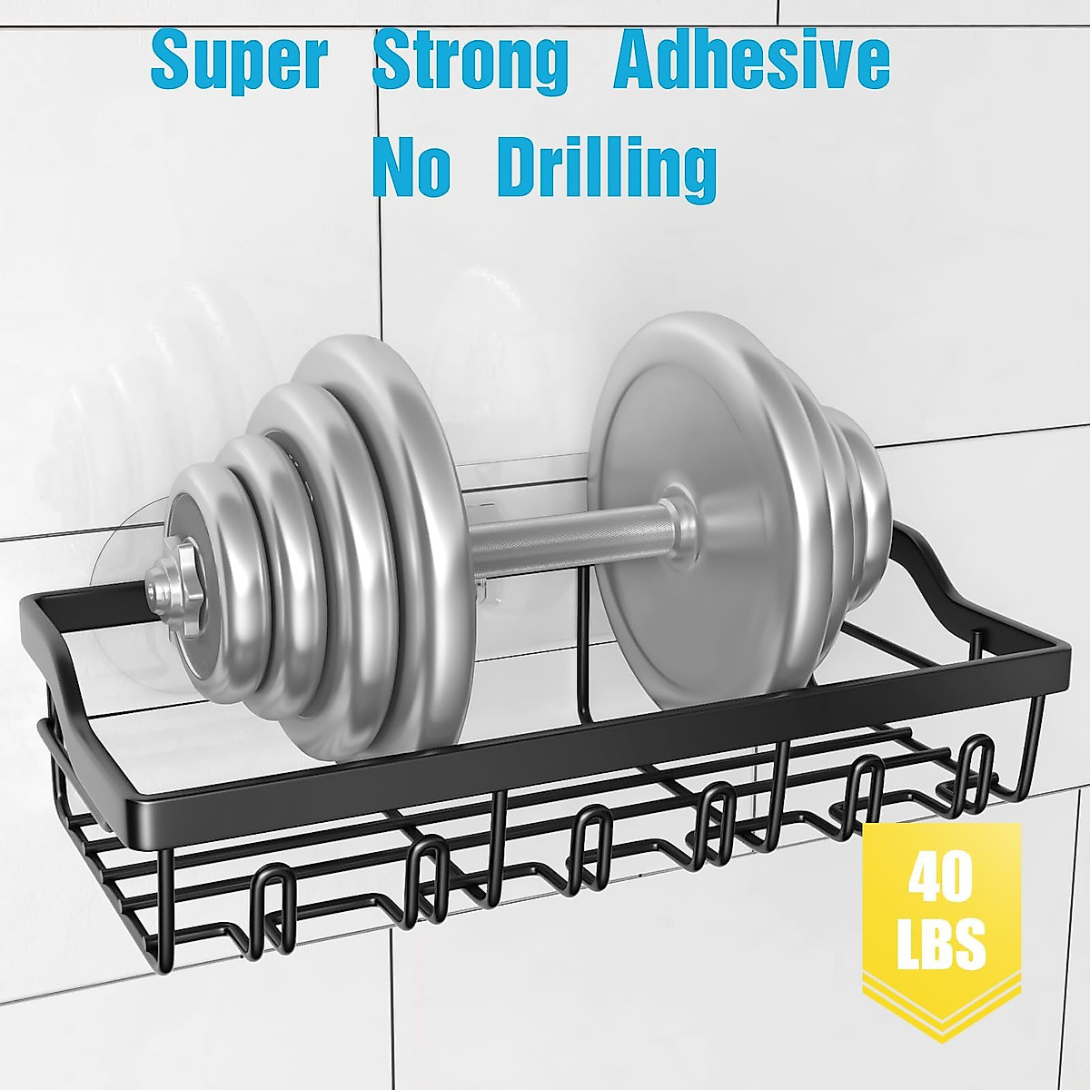 Hsiohe 5 Pack Shower Caddy, Adhesive Shower Organizer for Bathroom Storage, Rustproof Stainless Steel Shower Shelves, No Drilling Large Capacity Shower Rack Shelf for Inside Shower, Black