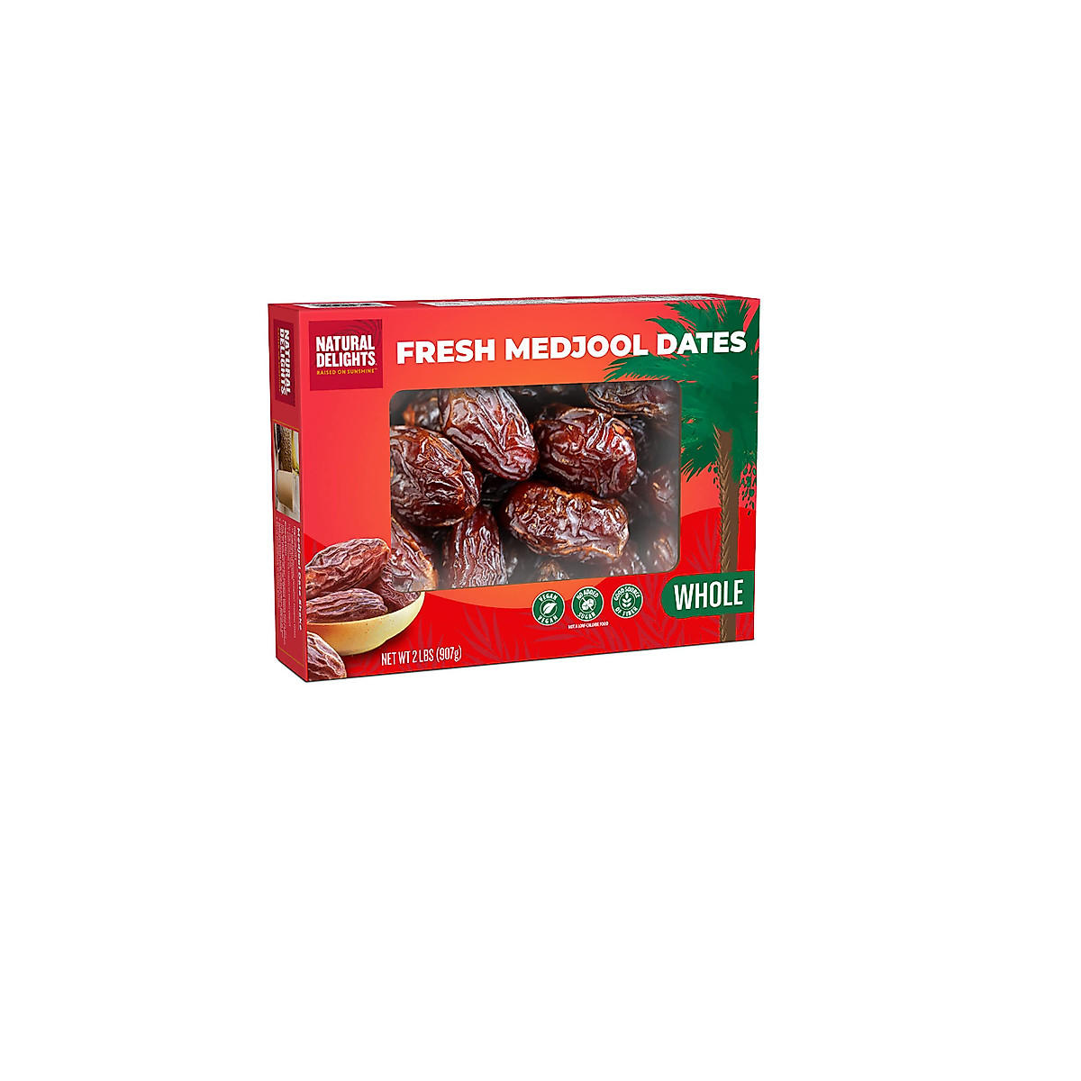 Natural Delights Dates – Large & Plump, Non-GMO Verified, Good Source of Fiber, Naturally Sweet Fruit Snack, Perfect for On-the-Go - Medjool Dates Whole, 2 lb Box